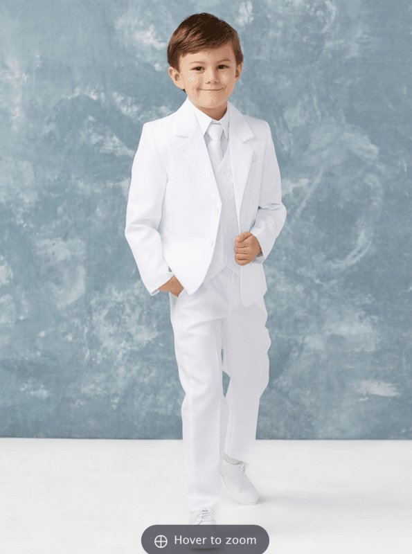 Boy's Slim Fit 5 Piece White First Communion Suit - FirstCommunions.com